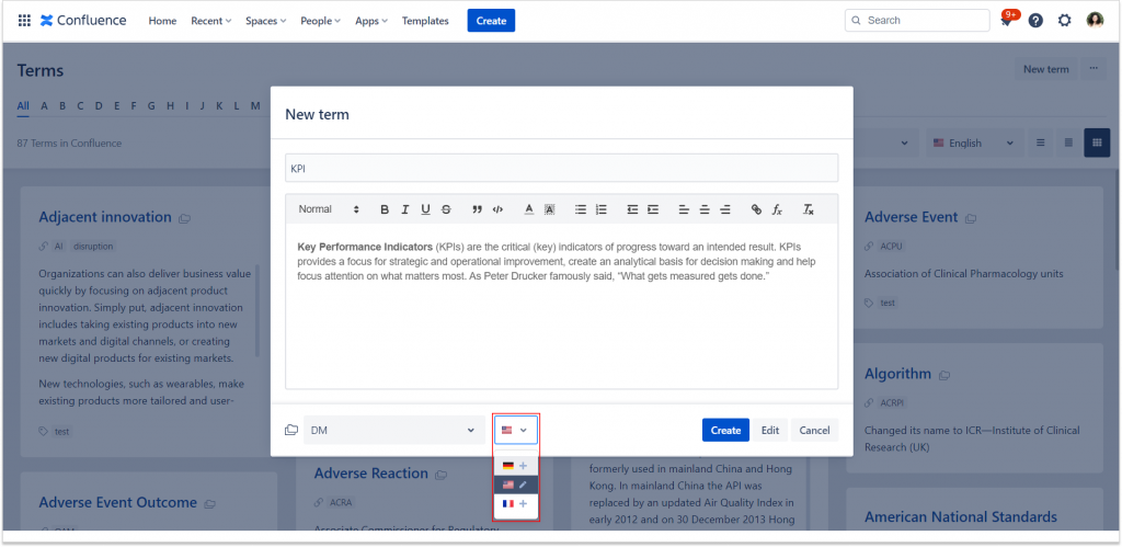 Multi-language glossary in Smart Terms for Confluence | Creativas