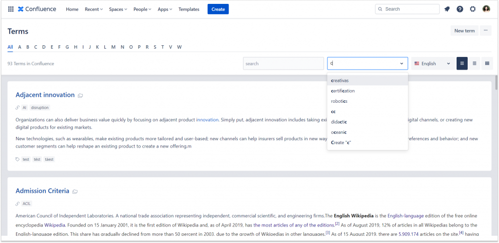 How to manage labels in Smart Terms for Confluence | Creativas