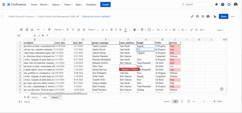 Real-time collaboration in Live Spreadsheets in Confluence | Creativas