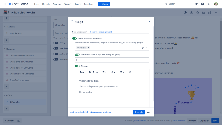 Onboarding with Confluence automation and Smart Courses