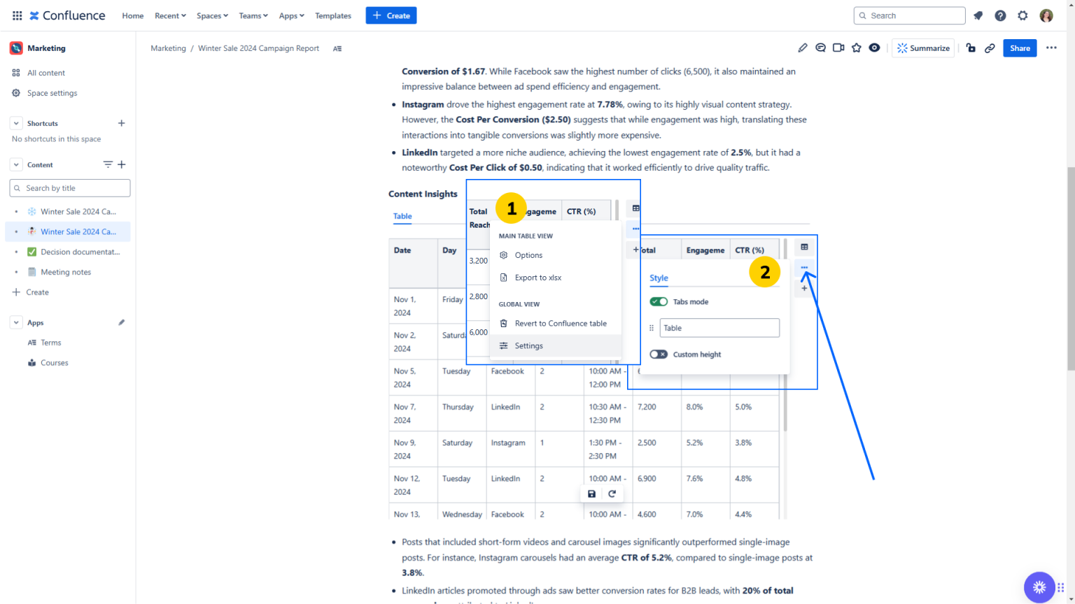Marketing data analysis with Smart Tables for Confluence | Creativas